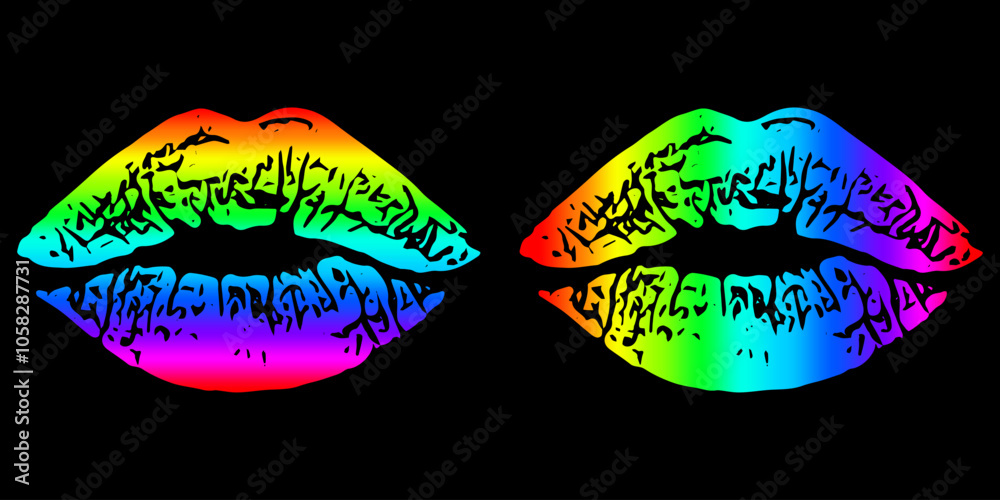 editable rainbow human lipstick print, mouth kiss ,women lip print ...