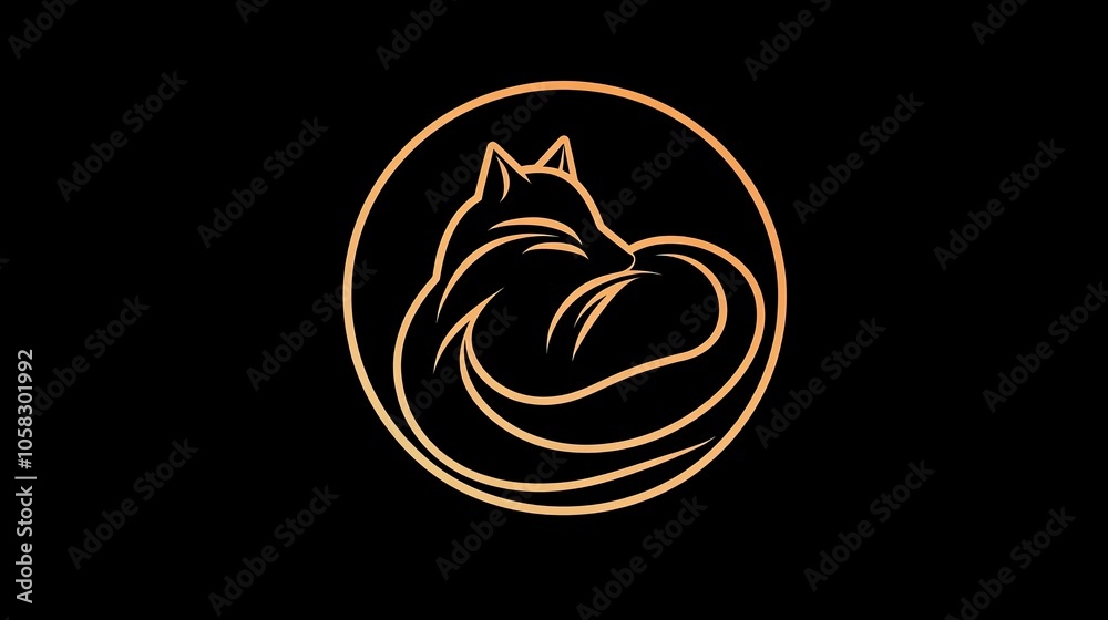 Simple fox logo, curled up in a circle, with only essential lines to ... Simple fox logo, curled up in a circle, with only essential lines to ...