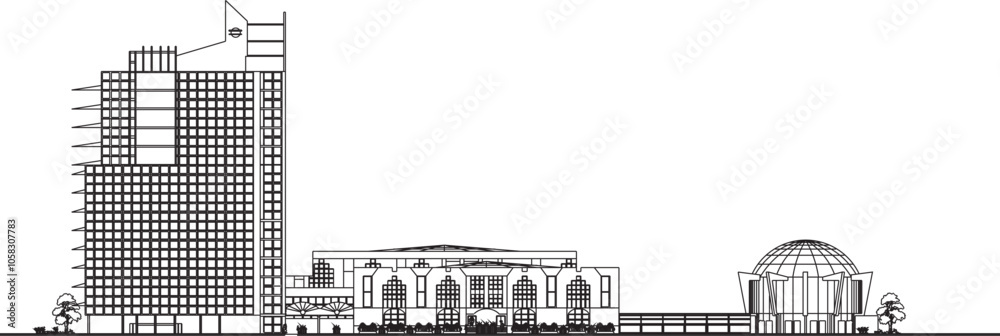 Vector sketch illustration of the architectural design silhouette of ...