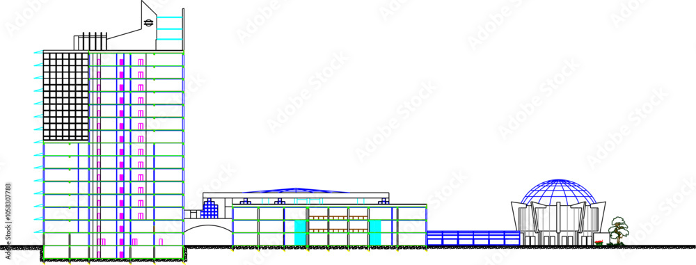 Vector sketch illustration of the architectural design silhouette of ...