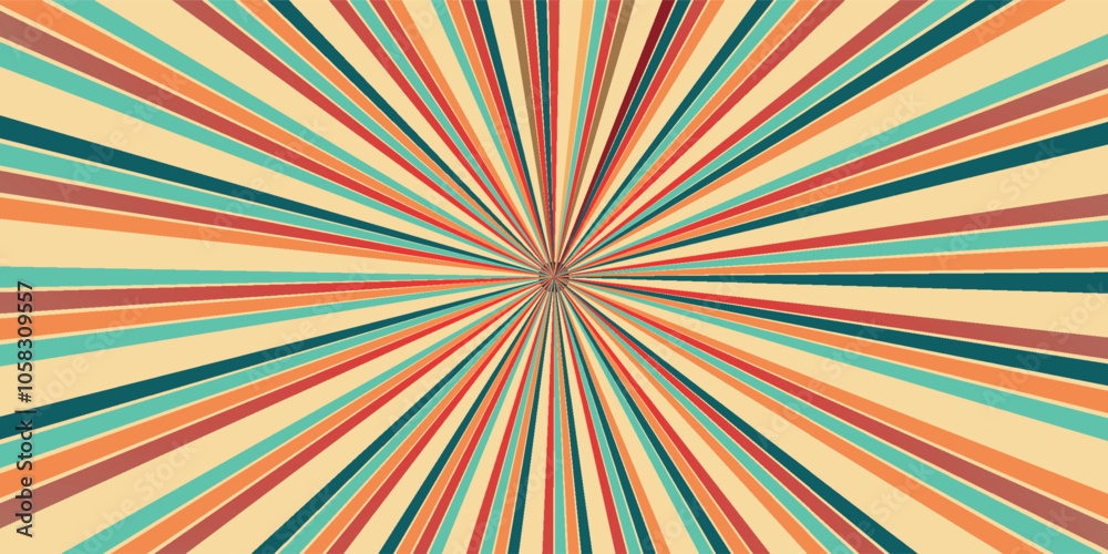 Vintage background featuring sun rays pattern with retro color scheme ...