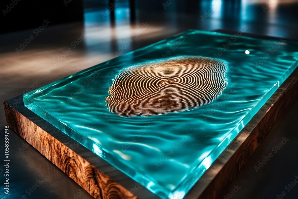 Fingerprint lifted from a glass surface, with ridges highlighted under ...