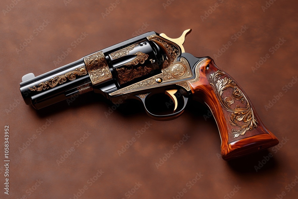 Vintage-style illustration of a classic revolver with detailed ...