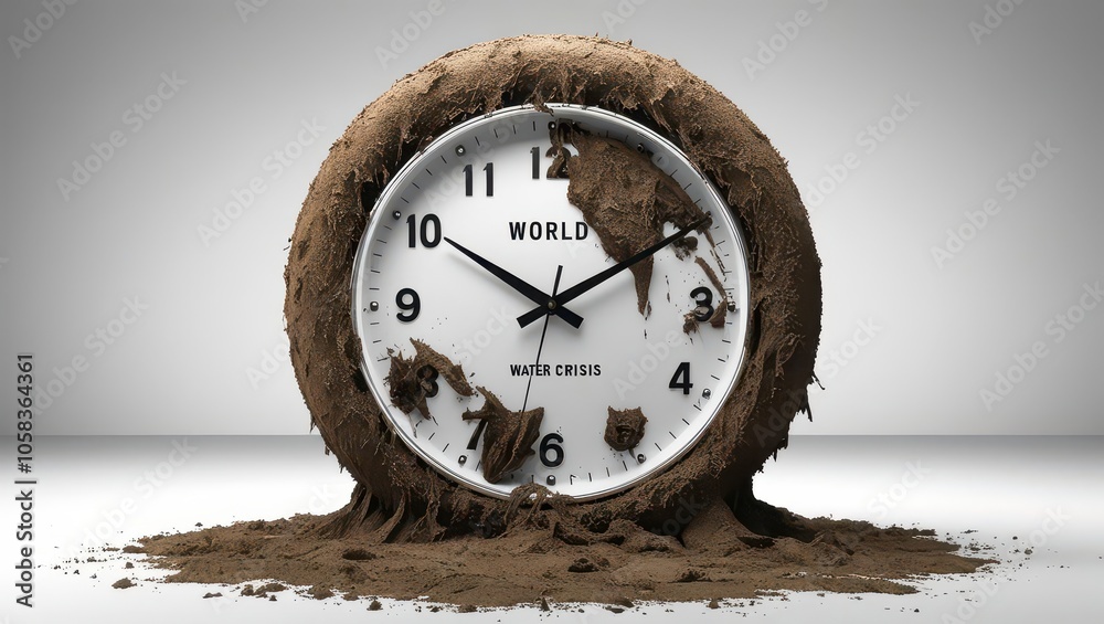 A clock encased in dirt symbolizes the relentless passage of time and ...