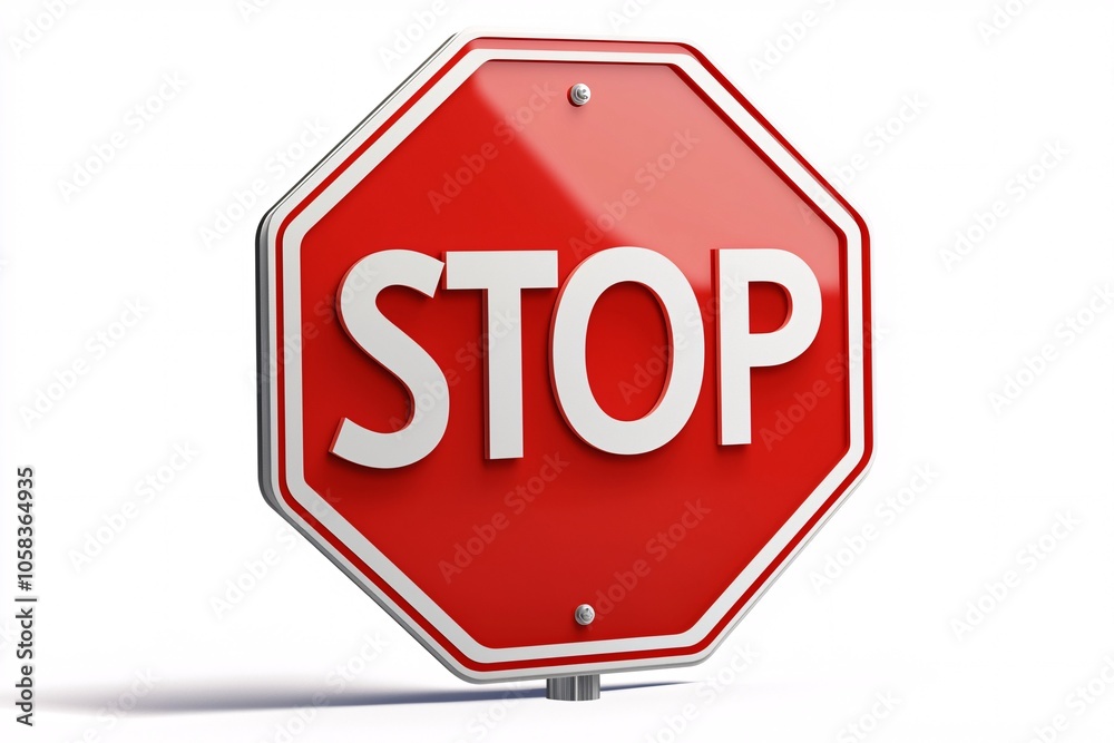 Bold 3D red stop sign illustration with white text on a crisp white ...