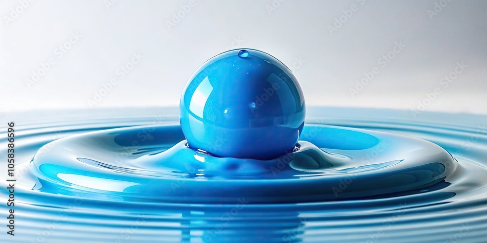 A small droplet of blue slime falls onto a clean white surface ...