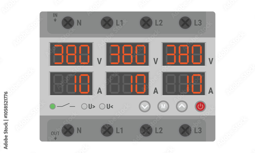 Three phase voltage monitoring relay for DIN rail mount. Automatic ...