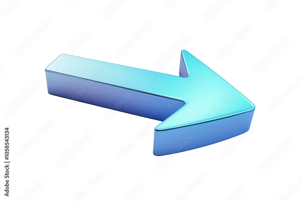 Glossy 3D blue arrow pointing right, isolated on a transparent ...