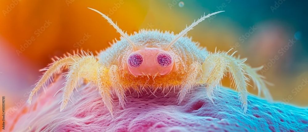 The electron microscope image shows a detailed close-up of a small ...