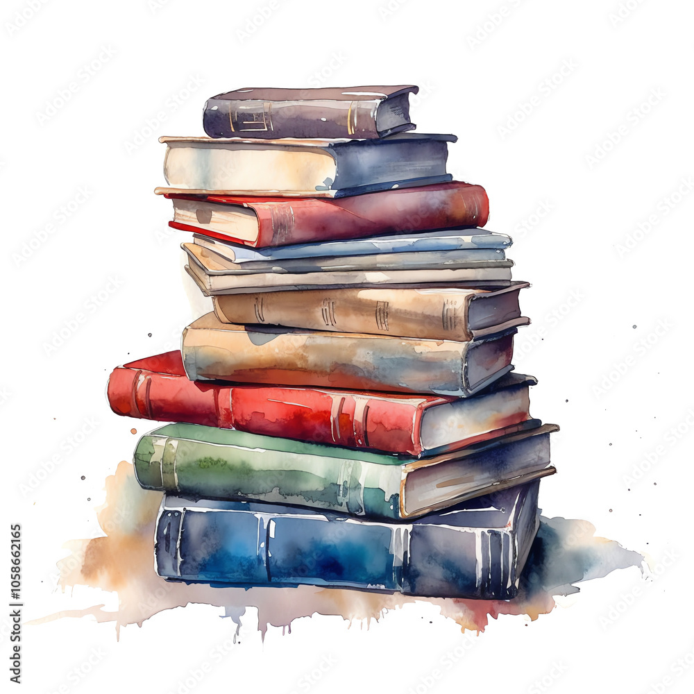 Watercolor Old Books Stack illustration clipart on a isolated ...