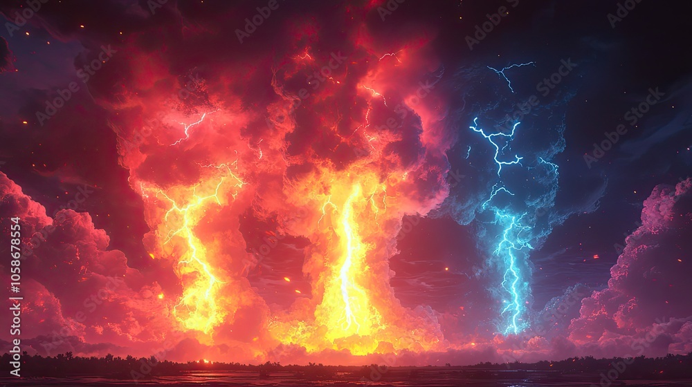 Animated cartoon thunderbolts striking in sequence for visual effects ...