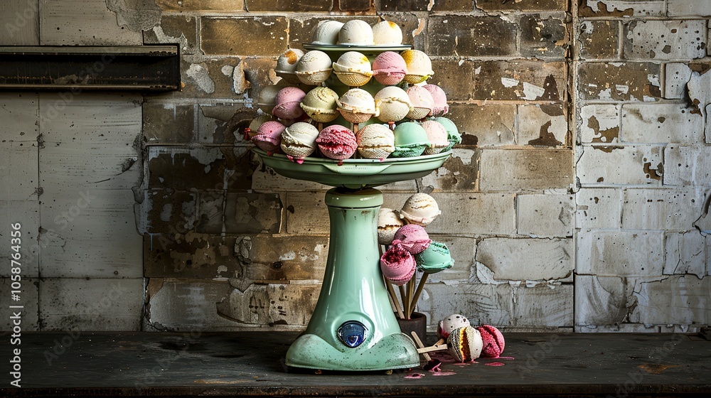 Retro Chrome Ice Cream Machine with Creamy Scoop Cascade - Sunny ...