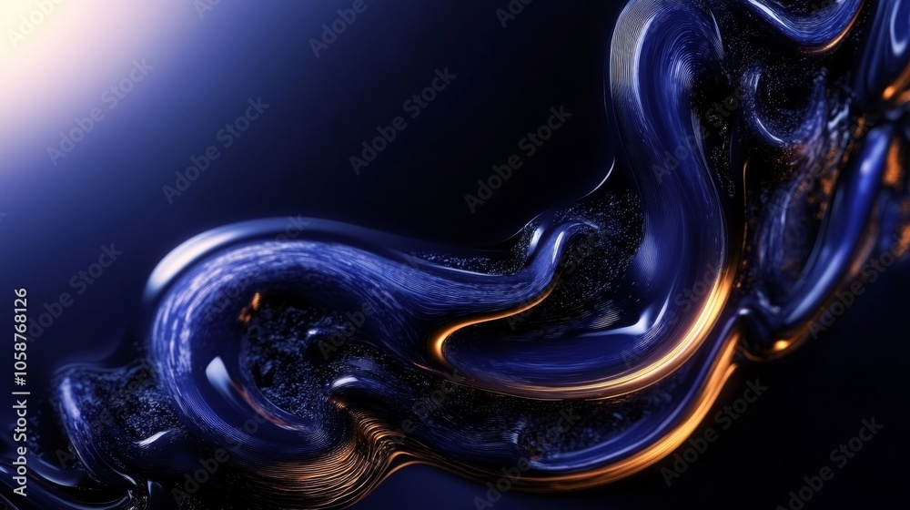 Melted Liquid Gold and Deep Indigo Abstract, Flows, Swirls, and Blobs ...
