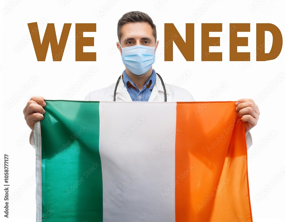 Doctor wearing face mask showing irish flag asking for more doctors in ...