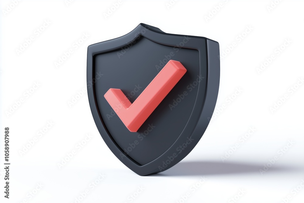 cartoon 3d Icon safety shield check mark perspective . black symbol security safety icon ...