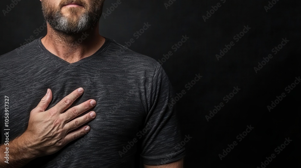 Arm cradling upper chest, subtle shadowing around collarbone, chest ...
