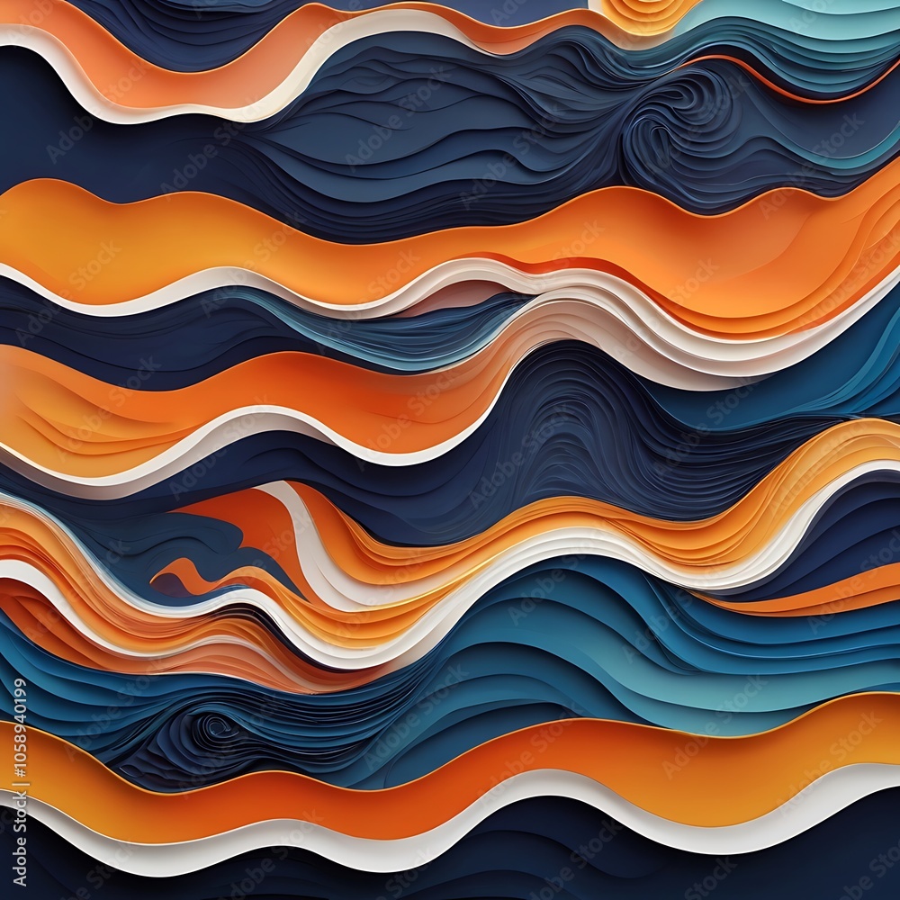 Layered paper art depicting dynamic ocean waves in shades of blue ...