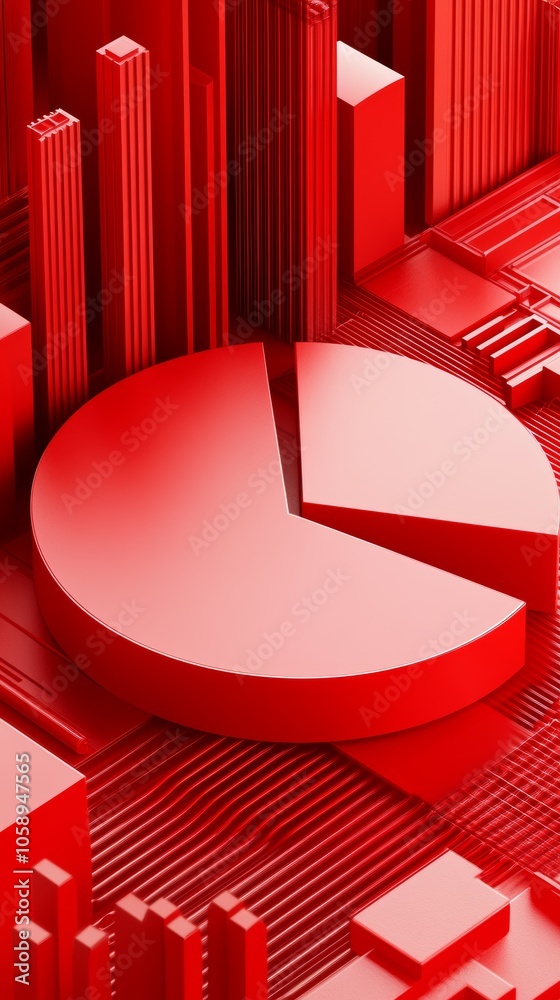 3D red pie chart and bar graphs in a monochromatic red palette ...