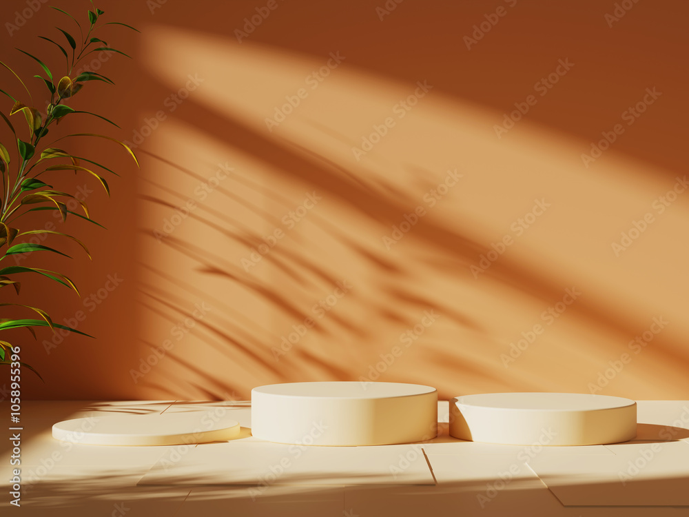 Minimalist room with realistic cylinder pedestal podium set and shadow ...