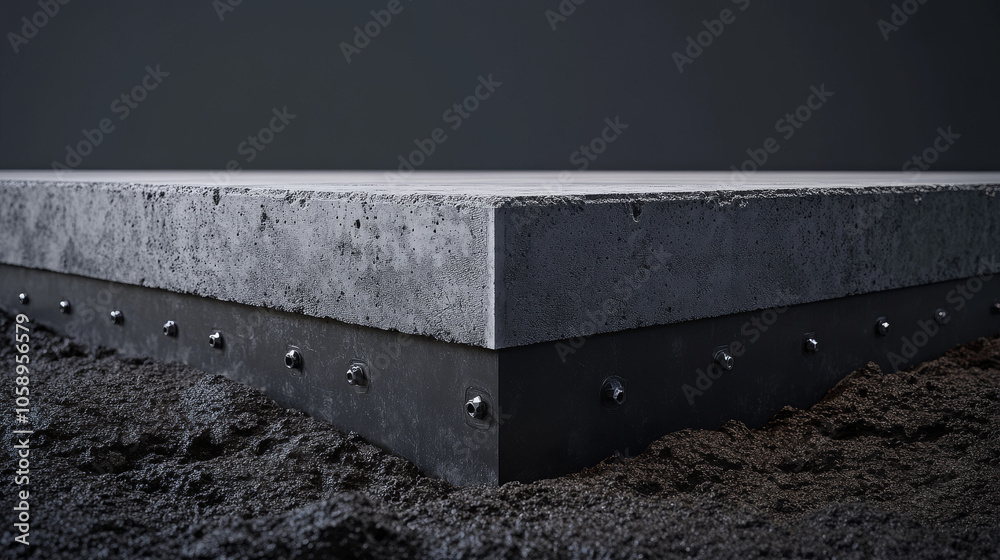 corner connection in a strip foundation, with sharp, clean concrete ...