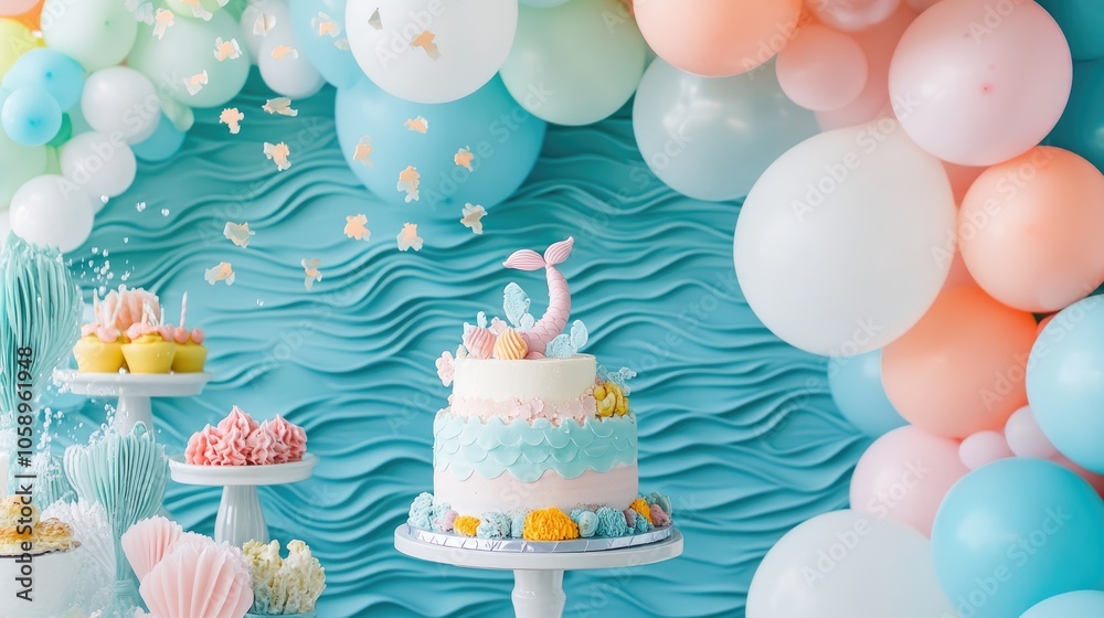 Playful Underwater Birthday Celebration Featuring Aquatic Themed ...