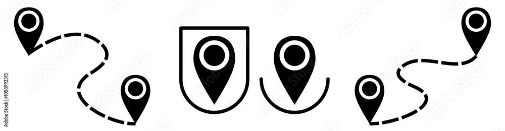 Map and location icon set. map path distance. GPS position, map route ...