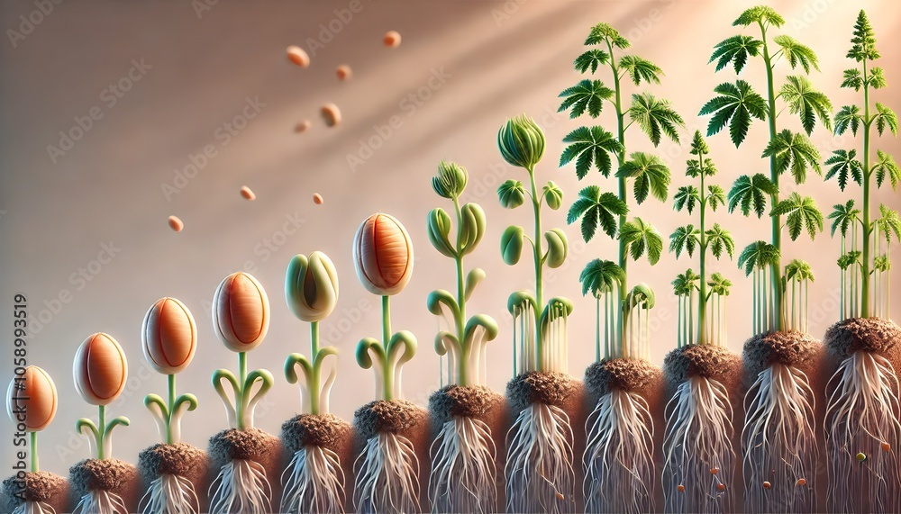 Illustration of plant growth stages from seed to maturity, symbolizing ...