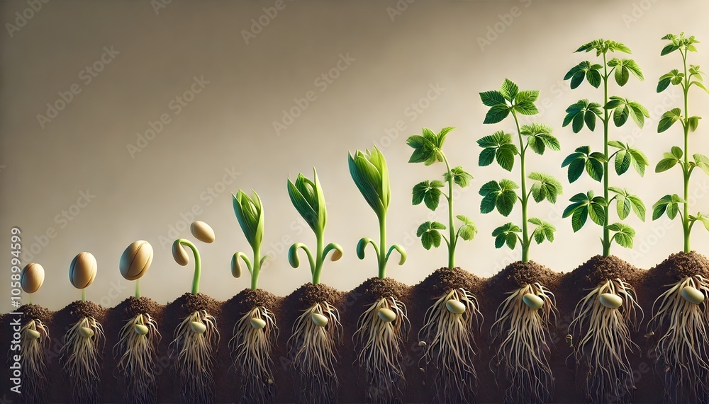 Illustration of plant growth stages from seed to maturity, symbolizing ...