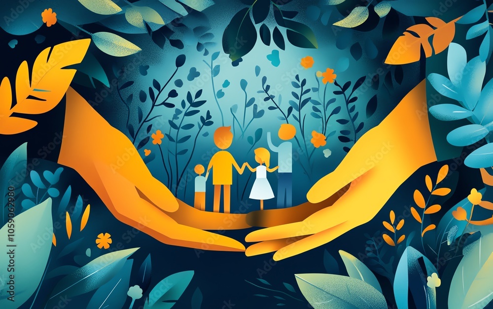 Illustration of a couples hands gently supporting a paper family with ...