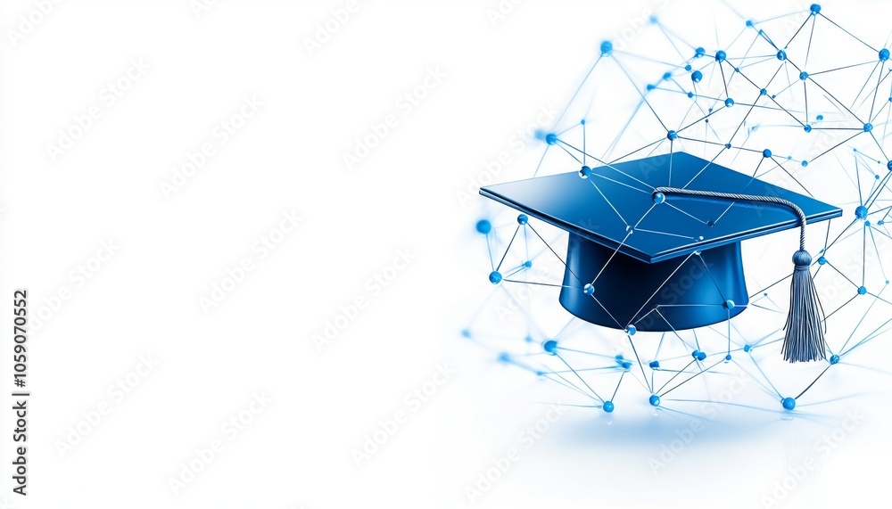 Digital graduation cap icon in low poly wireframe,banner education ...