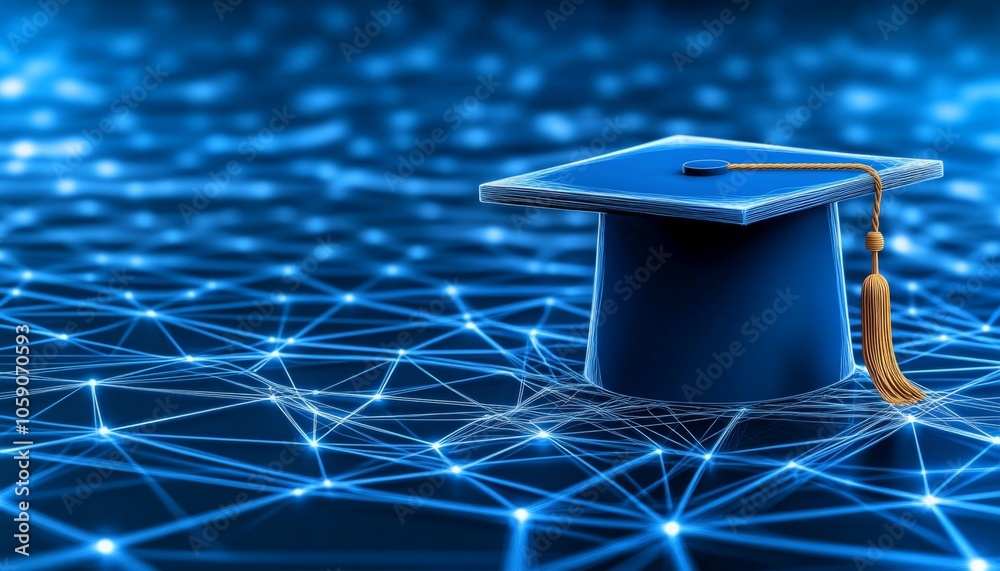 Digital graduation cap icon in low poly wireframe,banner education ...