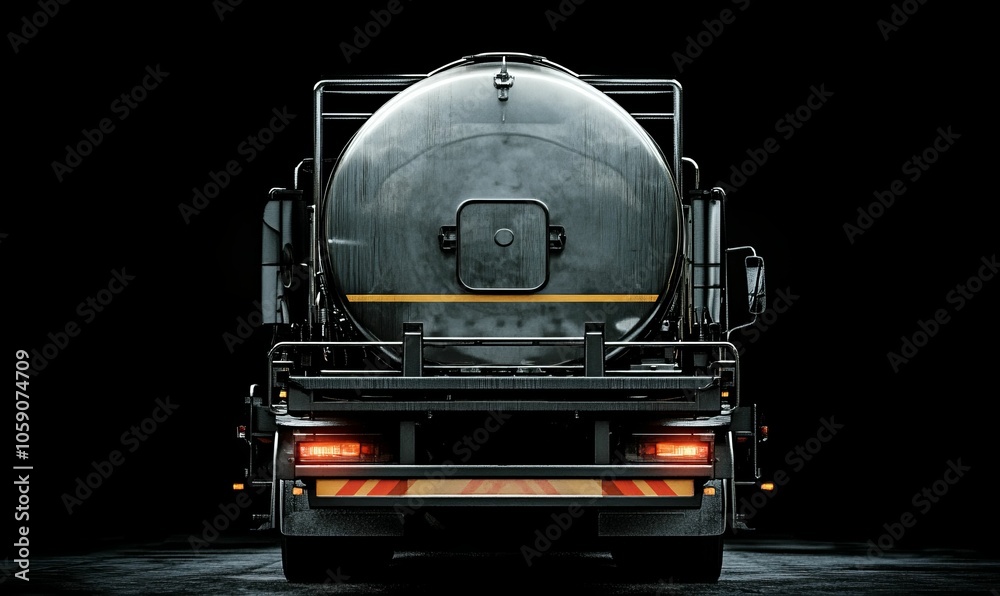 Black tanker truck rear view, dark background. Stock Illustration ...