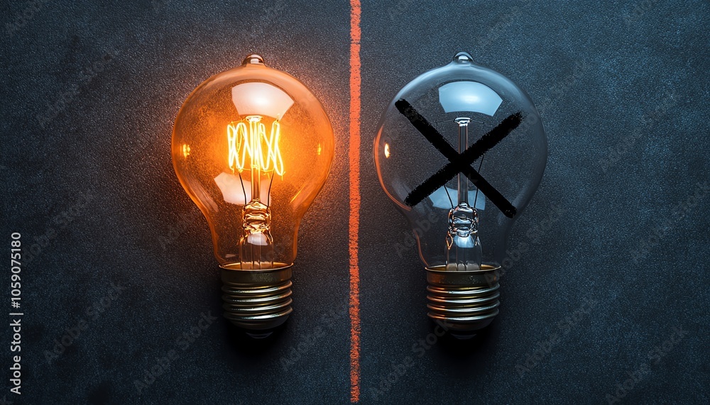 Graphic depicting a light bulb representing positive thinking on one ...
