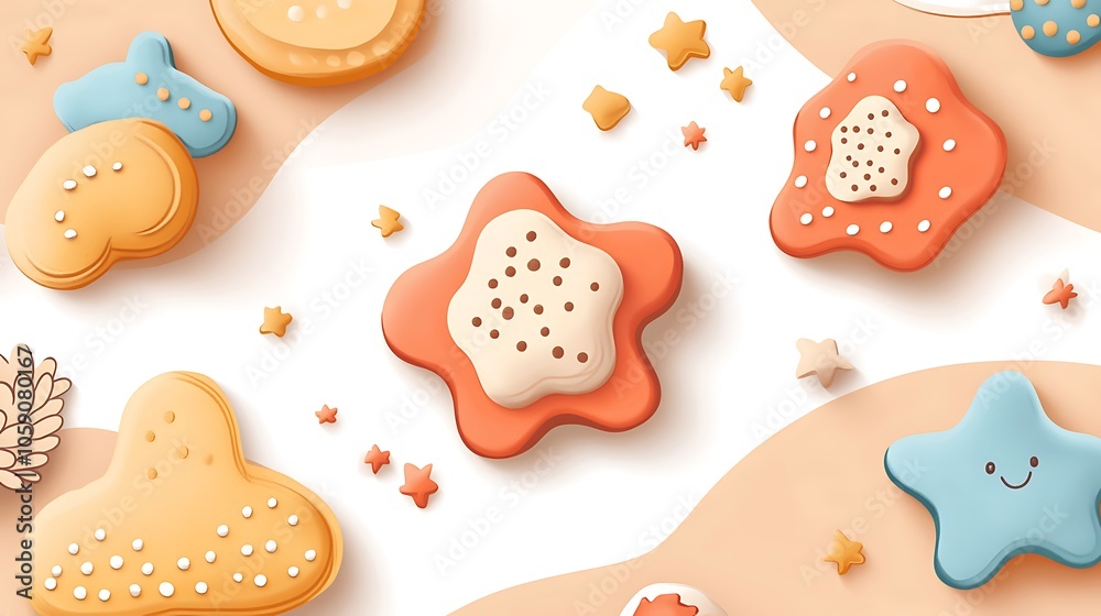 Cute cookies with stars design for bakery shop and website Soft Pastel ...