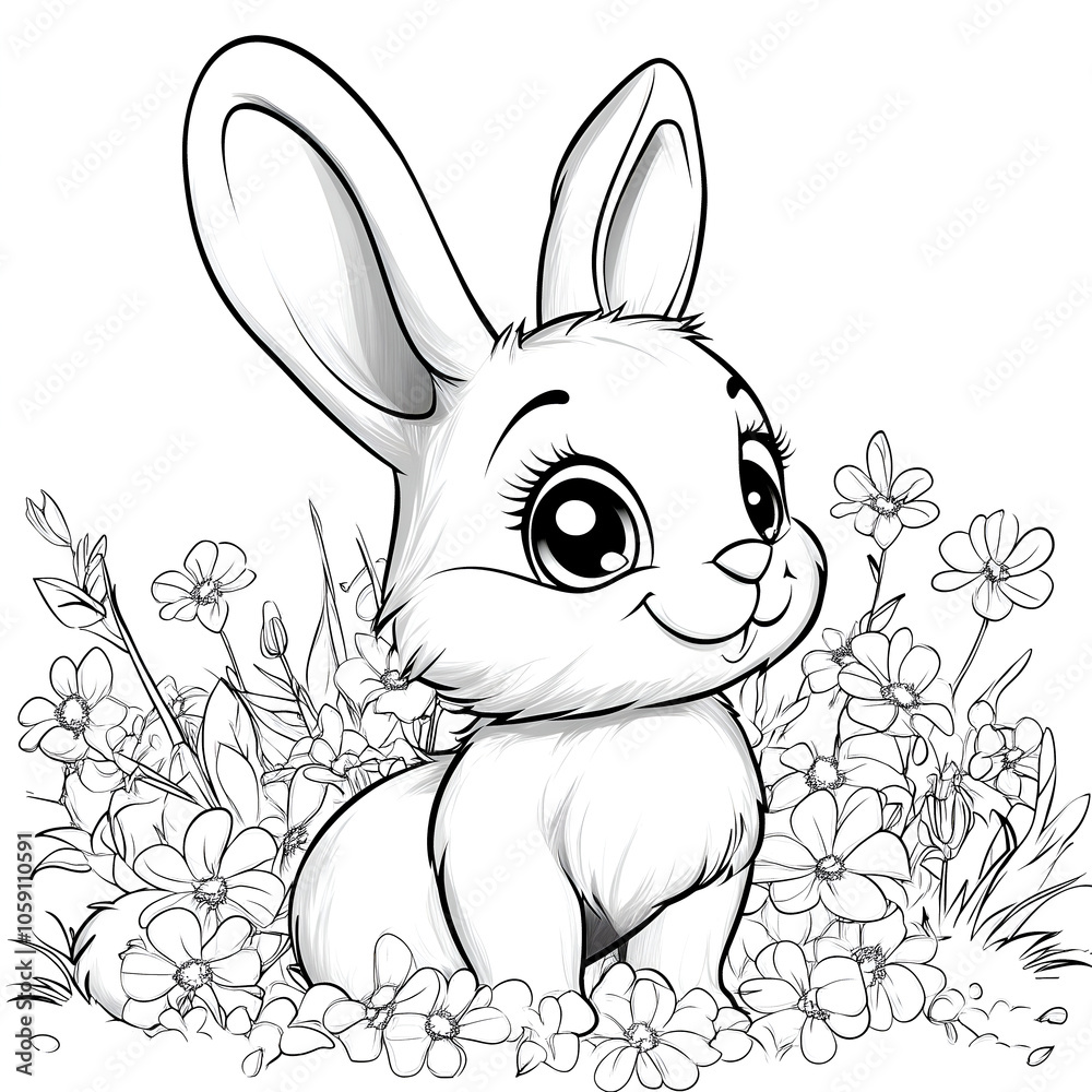 cute cartoon bunny coloring page with simple lines for easy drawing on ...