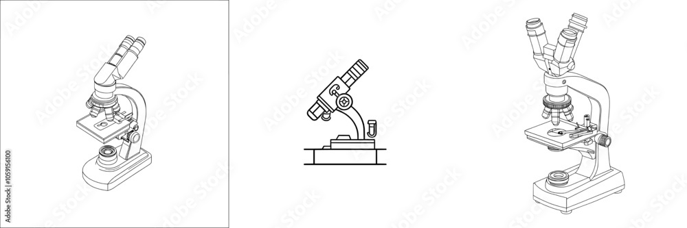 Microscope icon on transparent background with black line art Stock ...