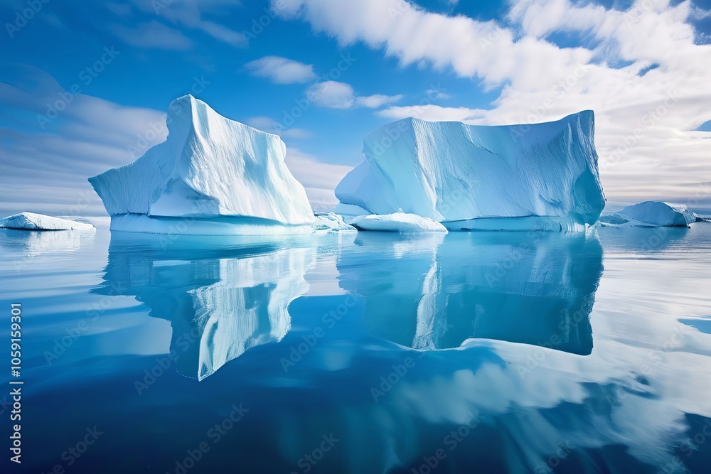 icebergs in pristine arctic waters massive icebergs float silent Stock ...