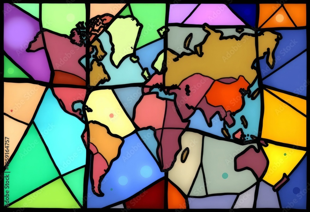 Stained Glass Map A stylized stained glass inspired map with col Stock ...