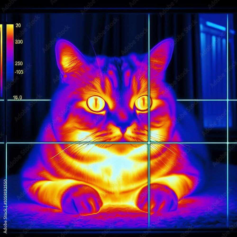 Thermal Imaging Displays the heat map where the cat's warm areas Stock ...