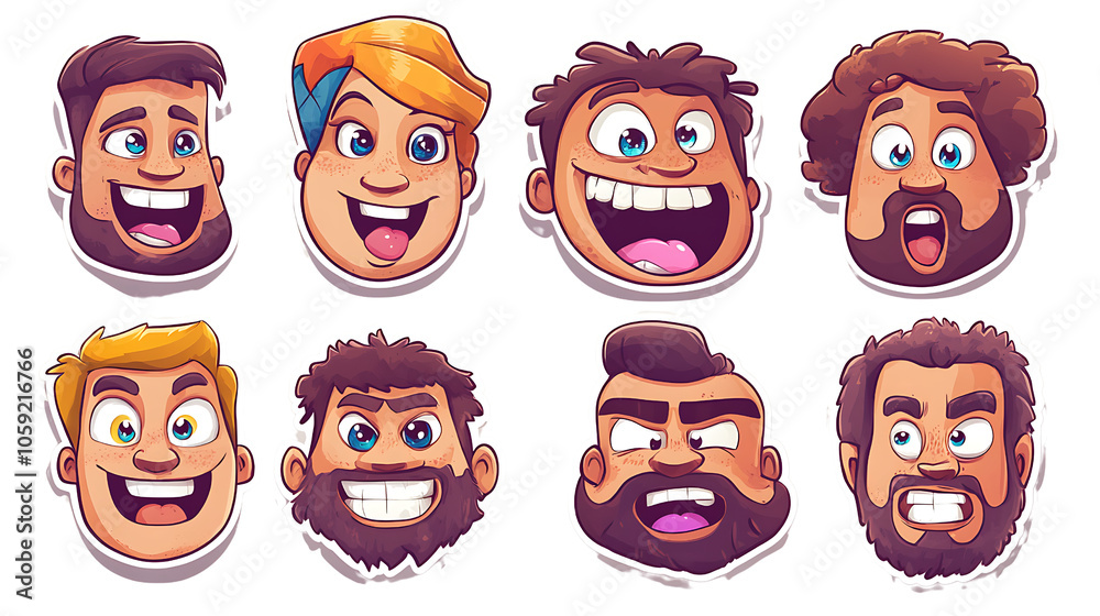 Sticker pack with funny cartoon faces for social media Stock ...