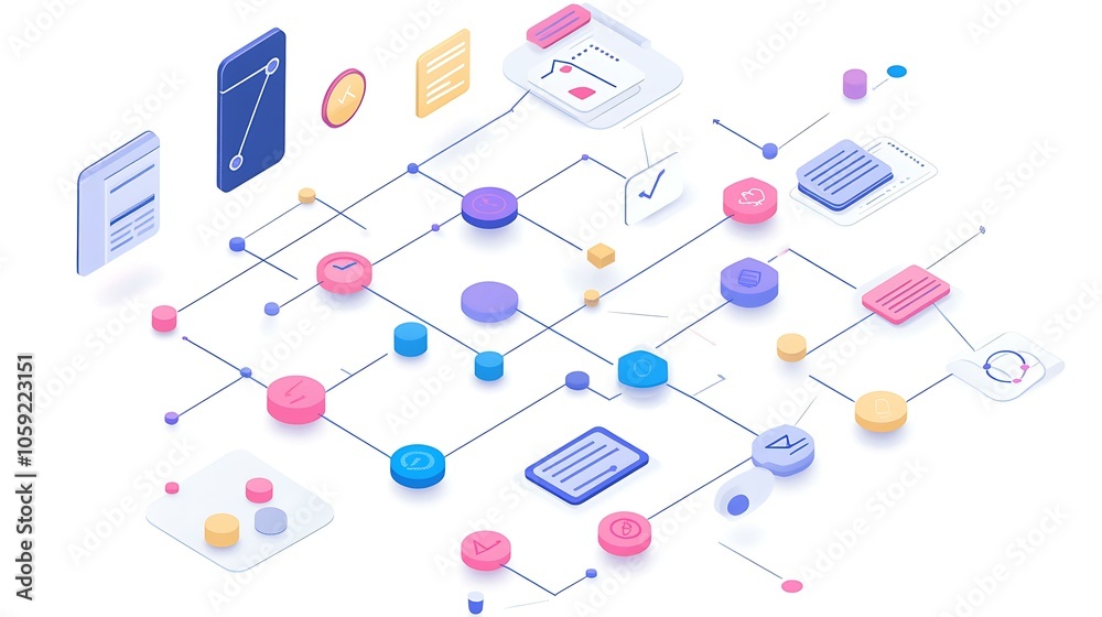 Modern flowchart with editable icons for business processes Stock ...