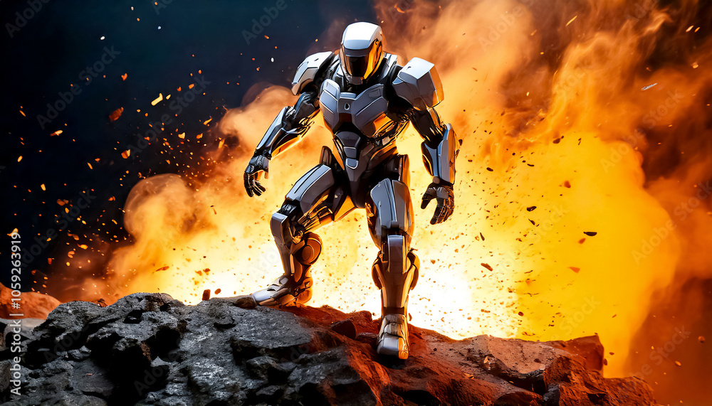 Illustration Stock Astronaut, alien, robot in armored spacesuit in ...