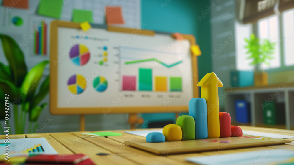 Stock-Illustration „Vibrant office setup featuring a 3D bar graph ...