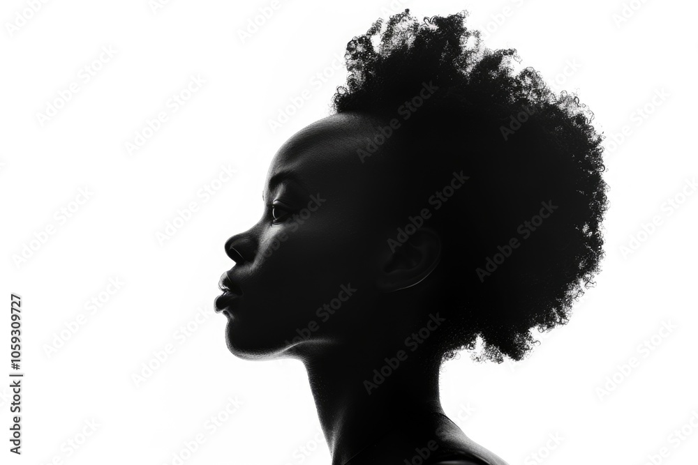 Black profile of an African woman on a white background shaded ...