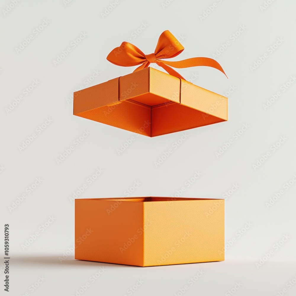 Floating orange gift box with ribbon: creative and minimalist design ...