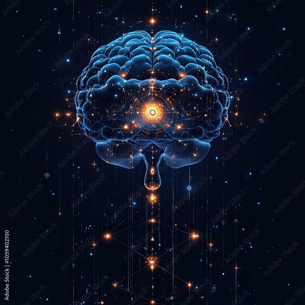 Digital neural network. Futuristic visualization of human brain ...