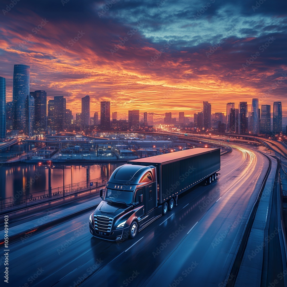 Truck Transportation logistics captured by a commercial blue semi-truck ...
