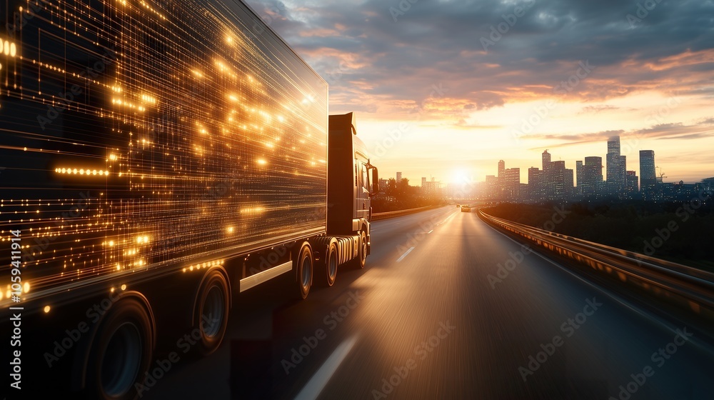 Truck Transportation logistics captured by a commercial blue semi-truck ...