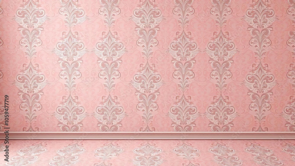 Soft pink wallpaper with a subtle damask pattern perfect for adding a ...