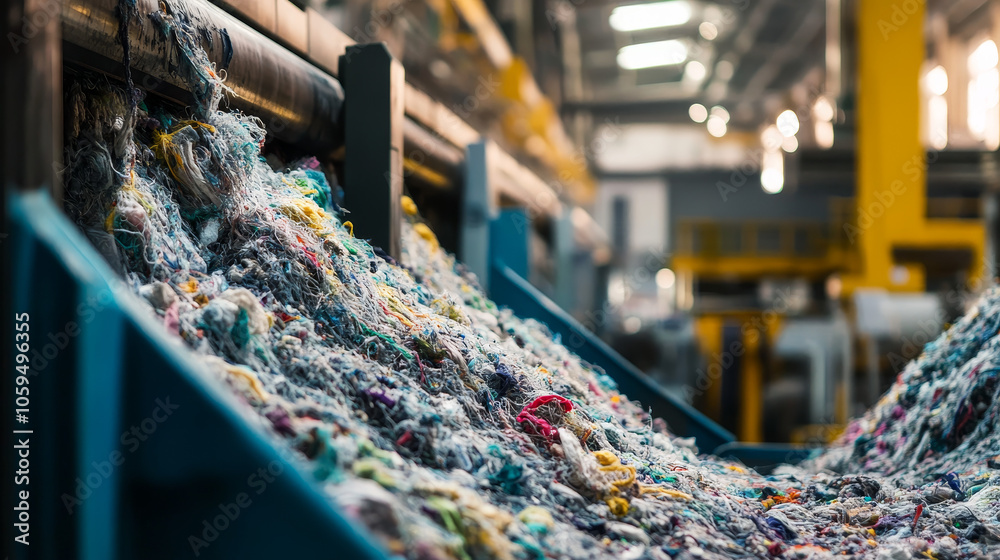 Professional textile recycling factory captured up close, highlighting ...